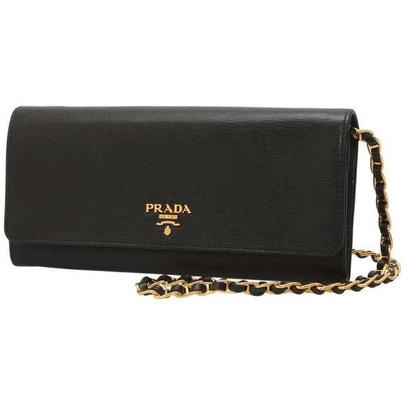 Prada | Bags | Prada Chain Wallet Logo Leather Black | Poshmark